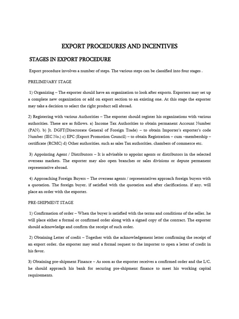 Export Procedures and Incentives Guide | PDF | Receipt | Bill Of Lading