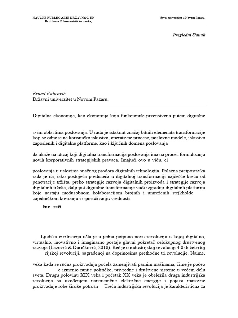 Kahrović - Uticaj Digitalne Transformacije | PDF
