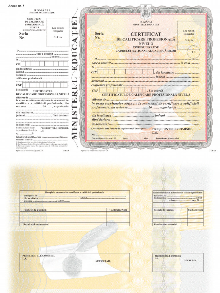 Anexa Nr. 8 Certificat de Calificare Profesionala Nivel 3 - Compressed | PDF