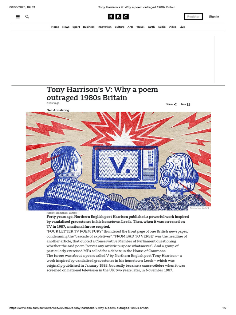 Tony Harrison's V: 1980s Outrage Explained | PDF | Poetry