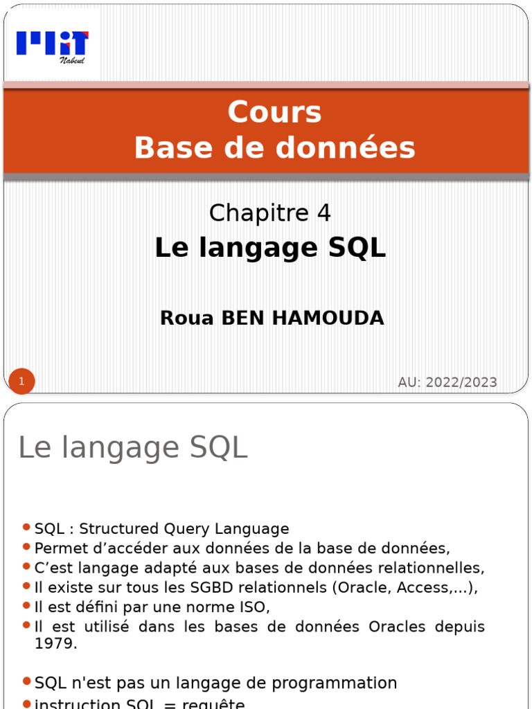 Introduction au langage SQL et ses fonctions | PDF | SQL | Bases de données
