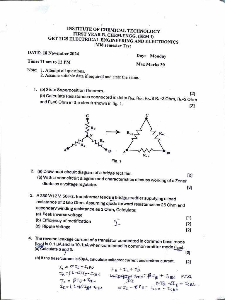 Mid-Sem Electrical Engineering and Electronics Prof Prerna Goswami | PDF | Electrical Components ...