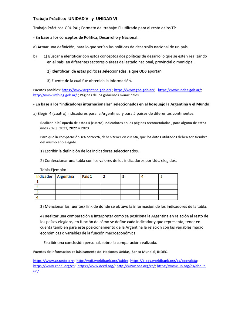 Trabajo Práctico Grupal UNIDAD V y UNIDAD VI 2024 | PDF