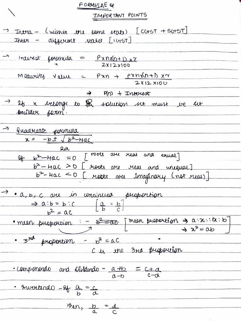 Chapter Wise Maths Formula List for Icse Board Class 10 | PDF ...