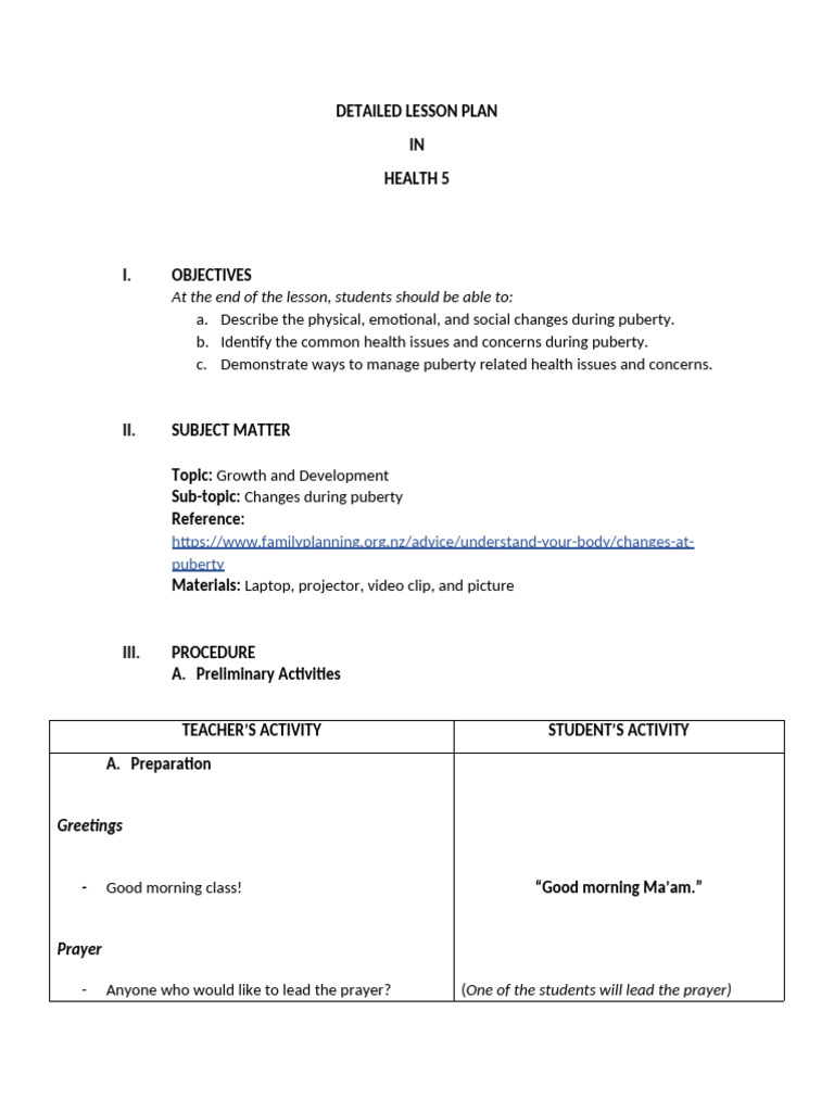Detailed Lesson Plan in Health 5 | PDF | Puberty | Vagina