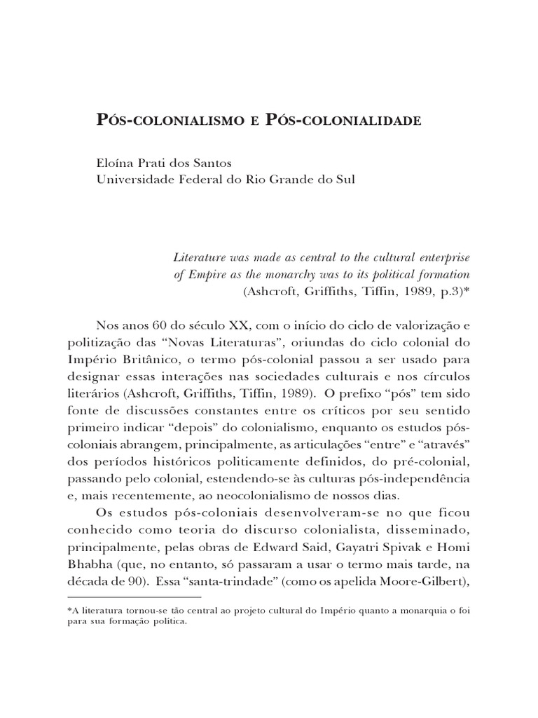 SPOILER POS-COLONIALISMO E POS-COLONIALIDADE Por Eloina Prati | PDF | Colonialismo | Estudos de ...