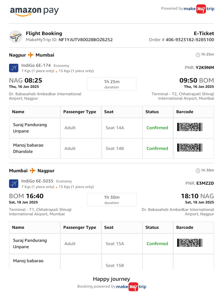 IndiGo Flight Booking Confirmation | PDF | Aviation | Transport