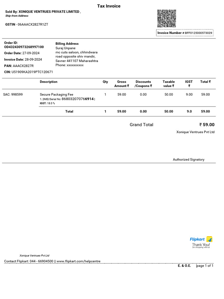 Invoice Realme Raghu | PDF