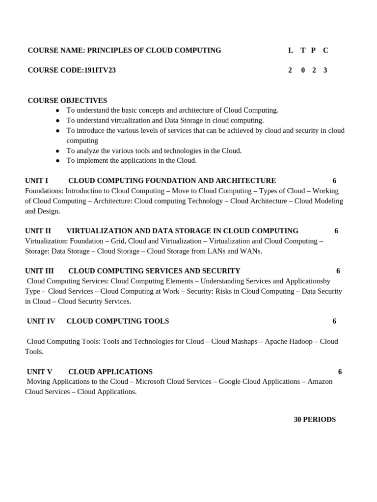 Principles of Cloud Computing - Syllabus | PDF | Cloud Computing ...