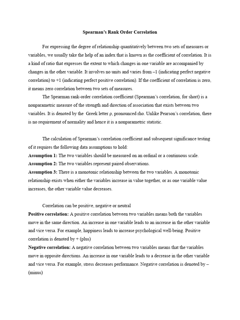 Spearman's Rank Order Correlation | PDF | Spearman's Rank Correlation ...