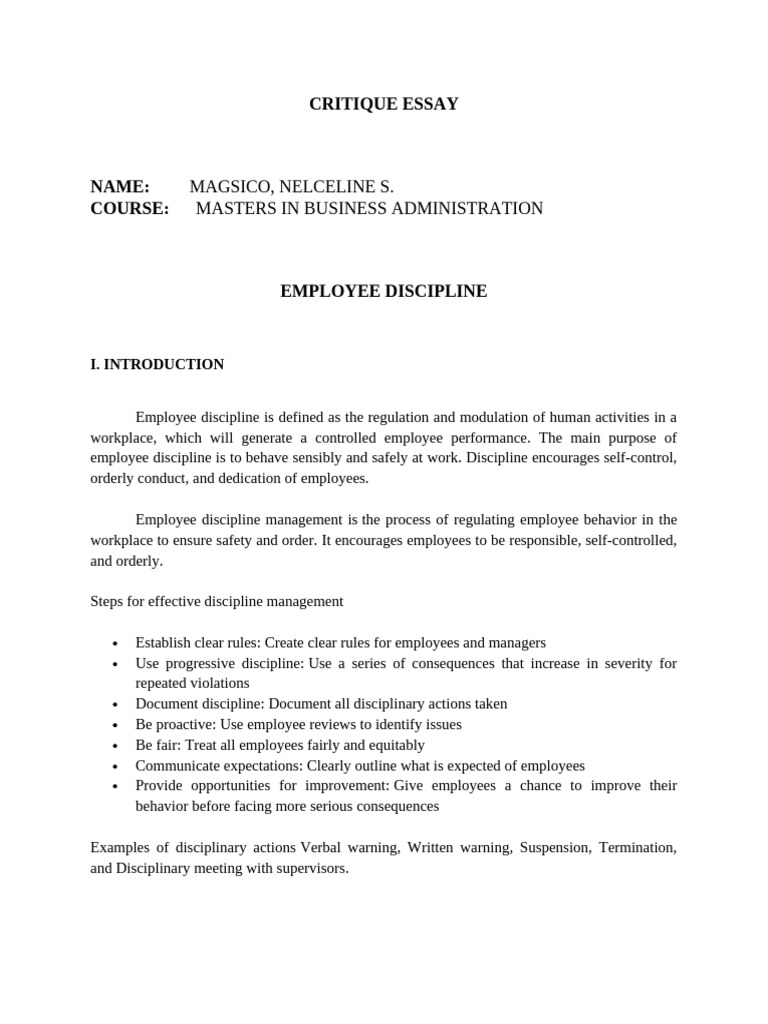 Critique Essay - 2 - Nelceline S. Magsico - MBA | PDF | Disciplines ...