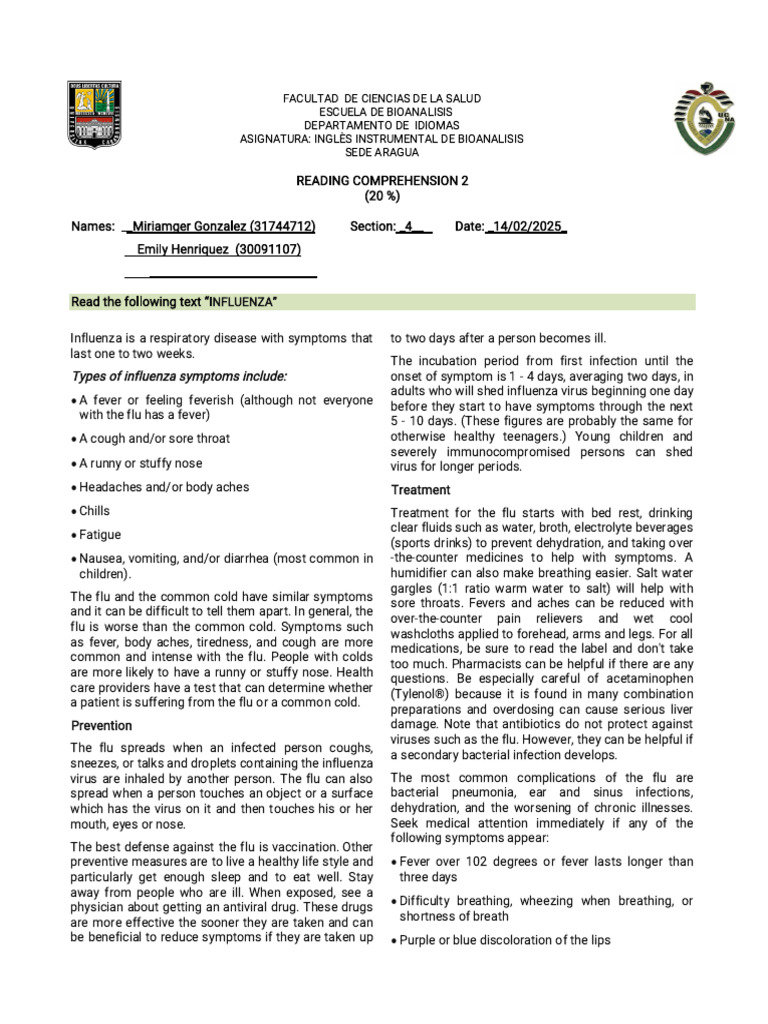 Reading Comprehension 2 | PDF | Influenza | Common Cold