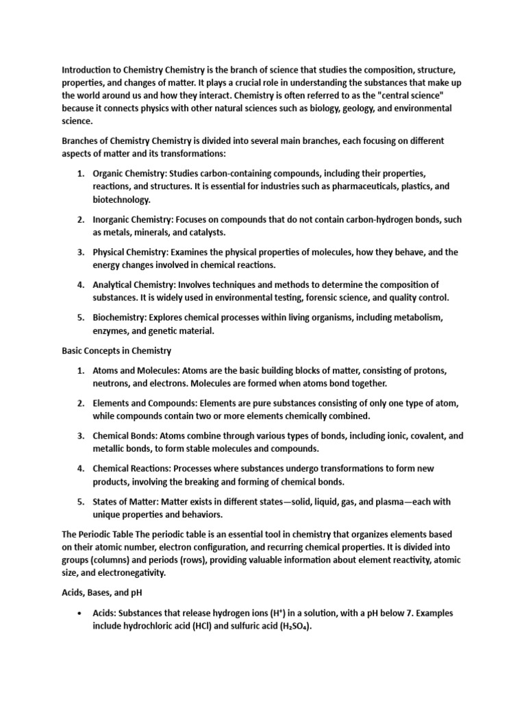 Overview of Chemistry and Its Branches | PDF | Chemistry | Chemical ...