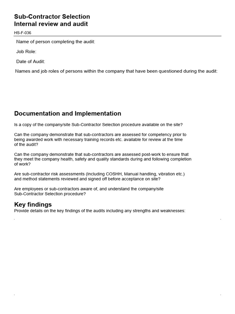 Sub-Contractor Audit Process Overview | PDF