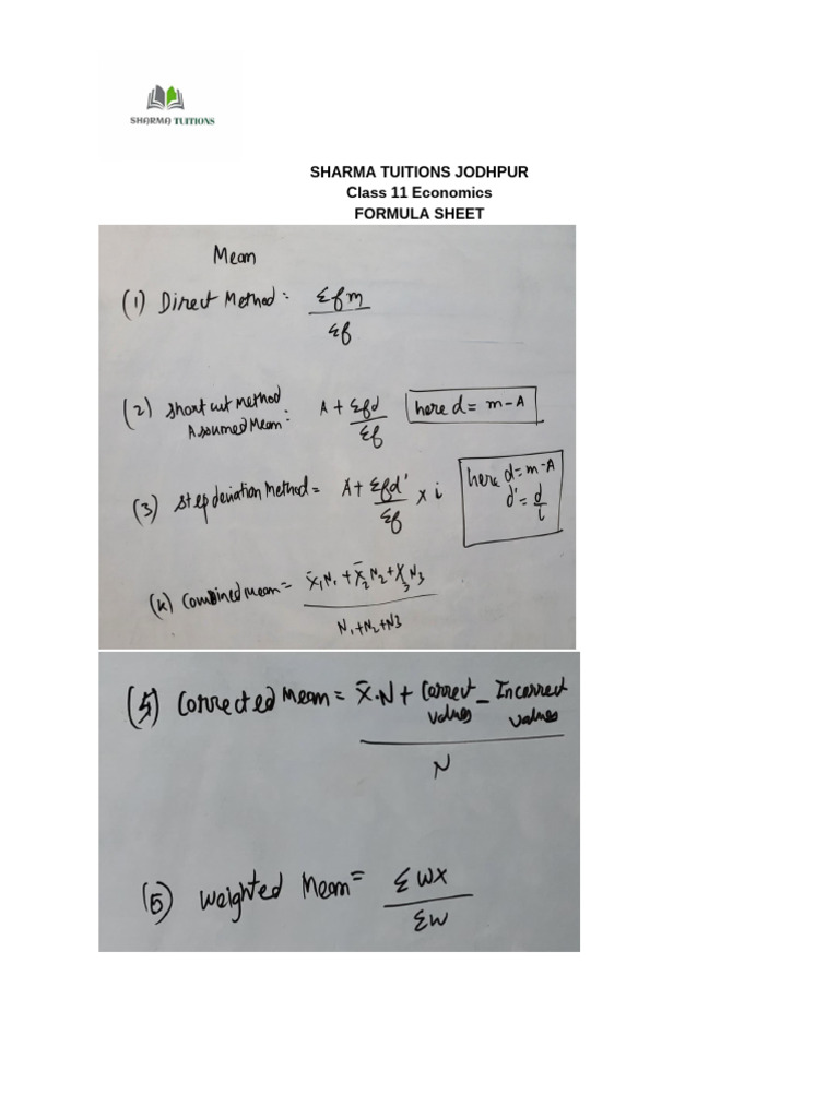 11 Eco Formula Sheet (Statistics) | PDF