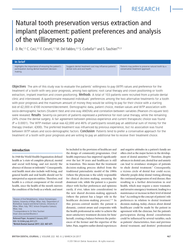 Natural Tooth Preservation Versus Extraction | PDF | Dentistry | Dental ...