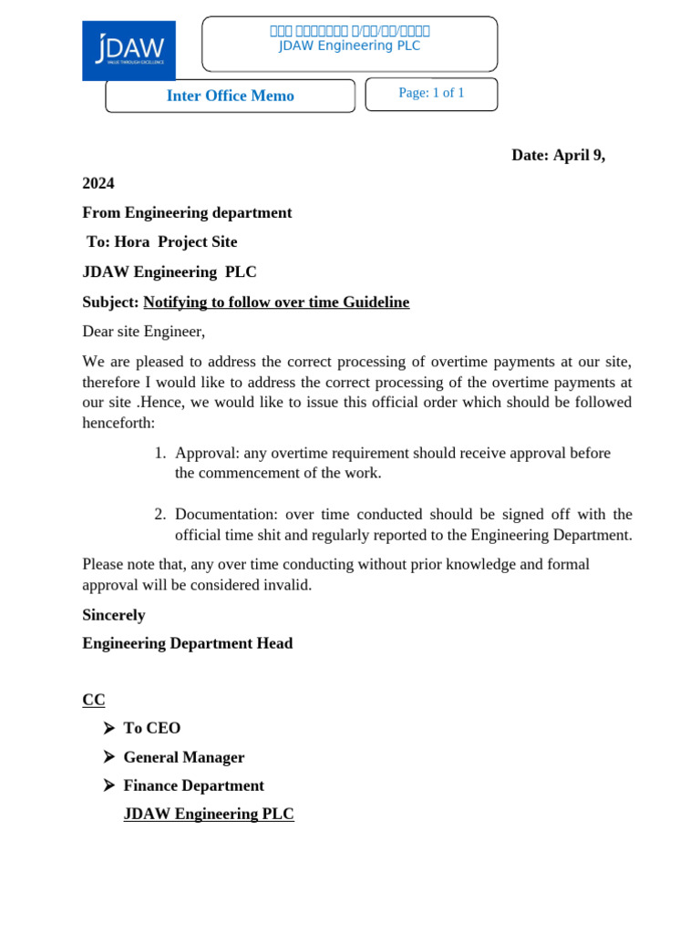 Interoffice Memo-JDAW Engineering | PDF | Business