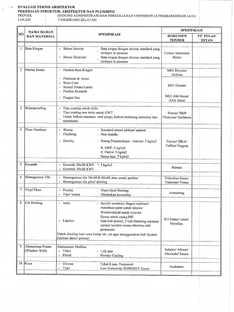 Spek Arsitek UPJ New | PDF