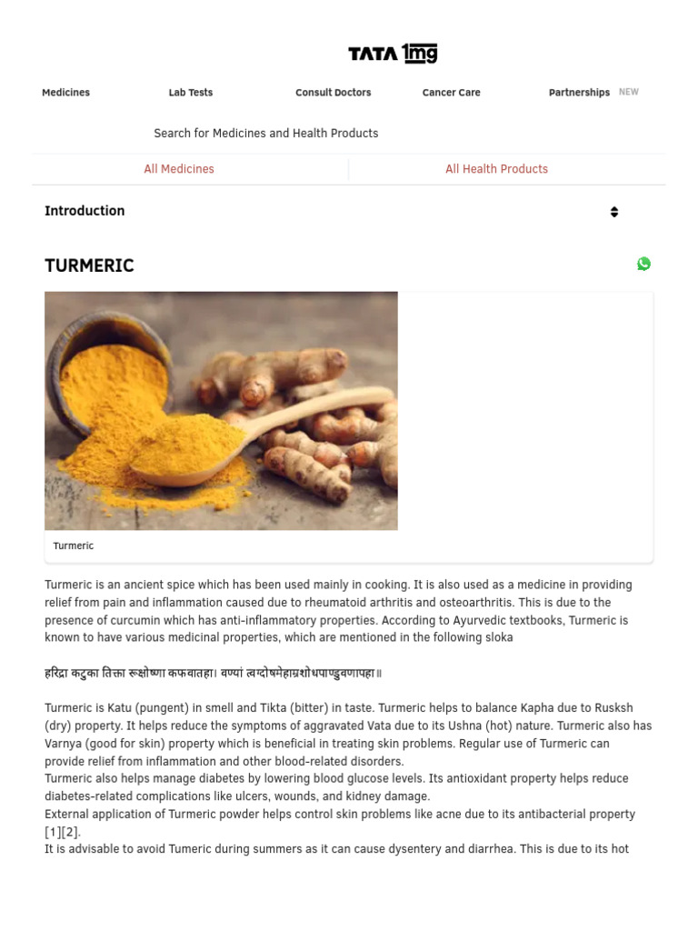 Turmeric - Benefits, Precautions and Dosage - 1mg | PDF | Turmeric | Ayurveda