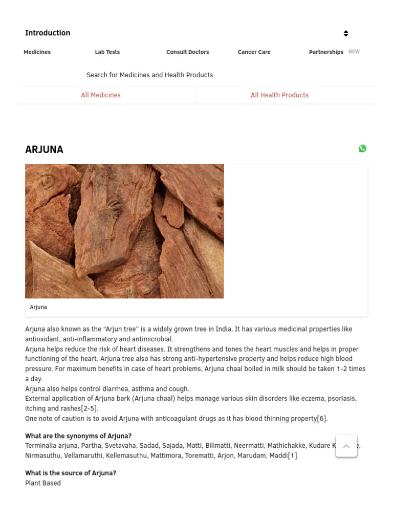 Arjuna: Benefits and Dosage Guide | PDF | Ayurveda | Diarrhea