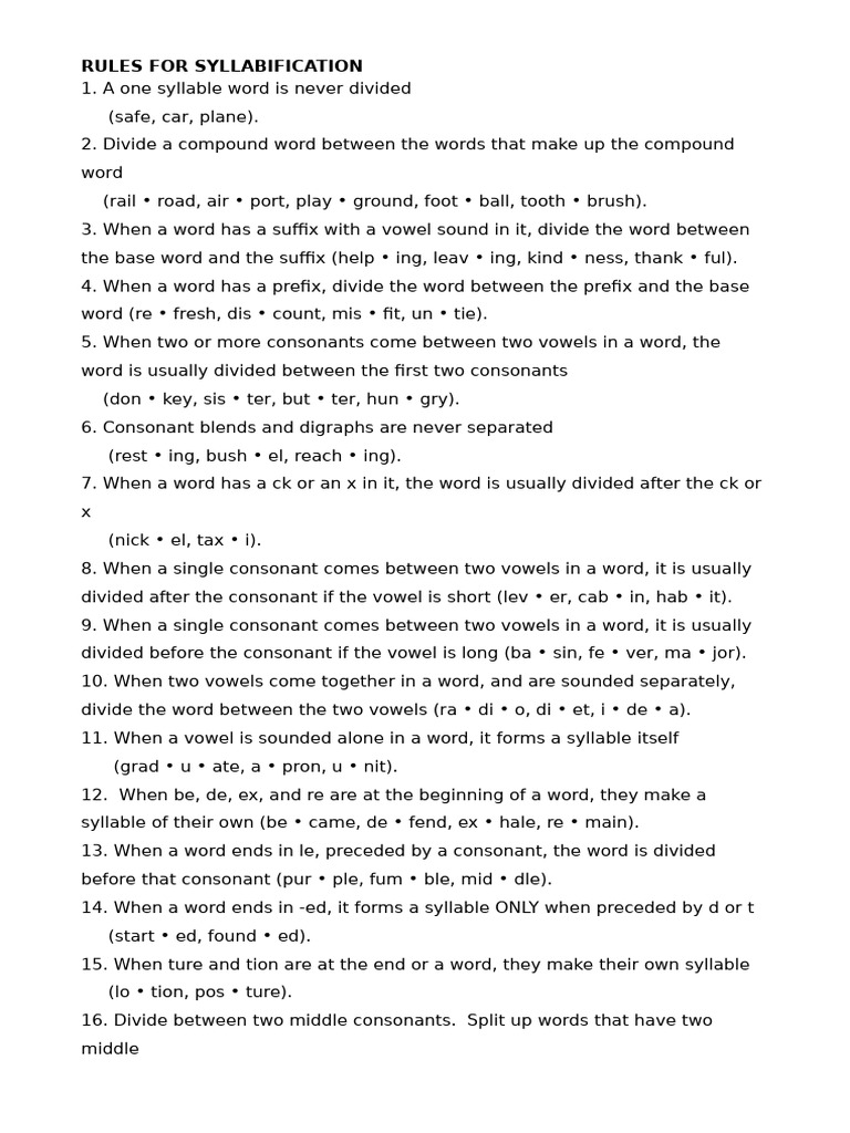 Syllabification Rules | PDF