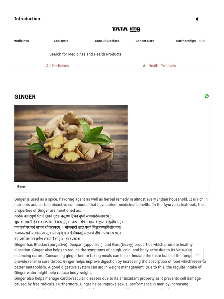 Ginger - Benefits, Precautions and Dosage - 1mg | PDF | Ayurveda | Nausea