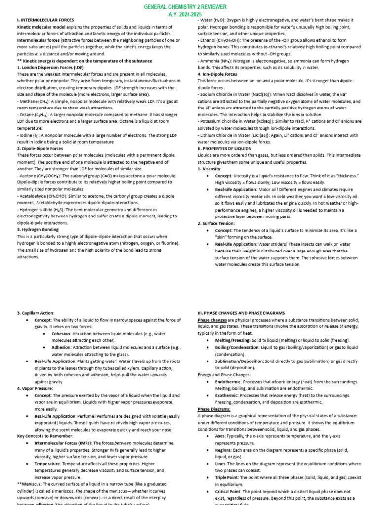 Gen Chem 2 Reviewer Ay 2024 2025 | PDF | Chemical Polarity ...