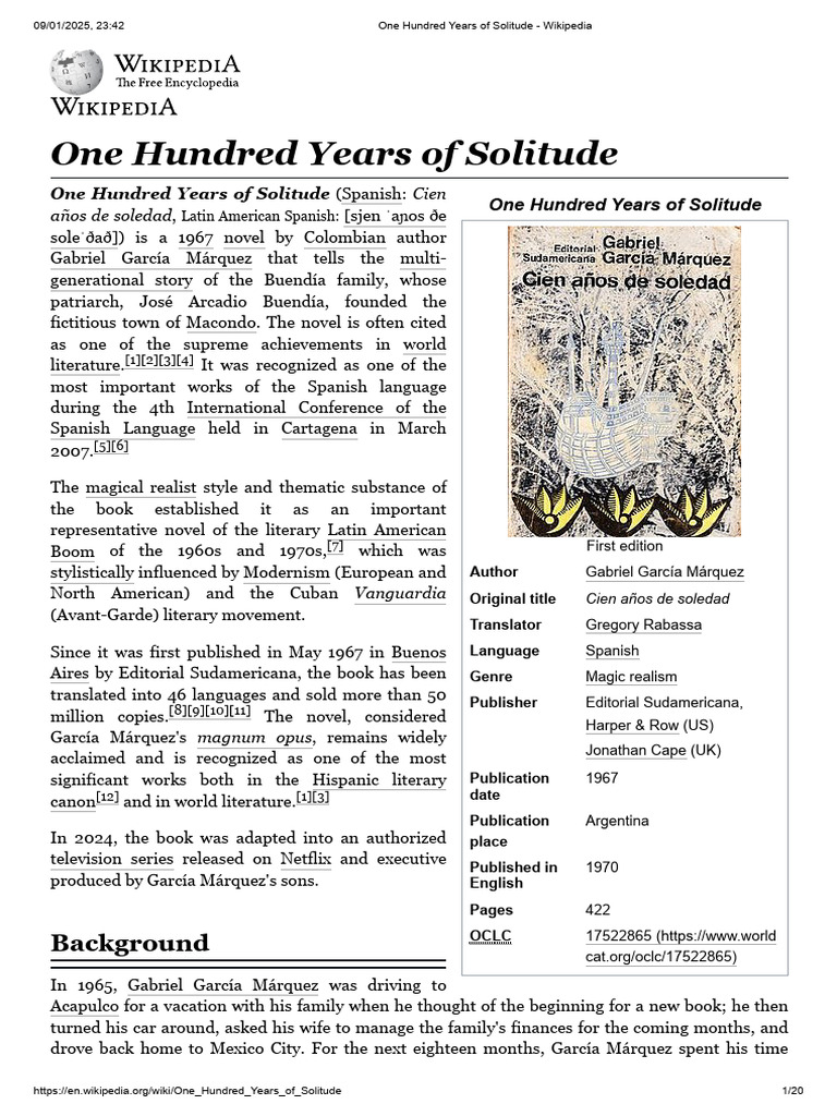 One Hundred Years of Solitude - Wiki | PDF