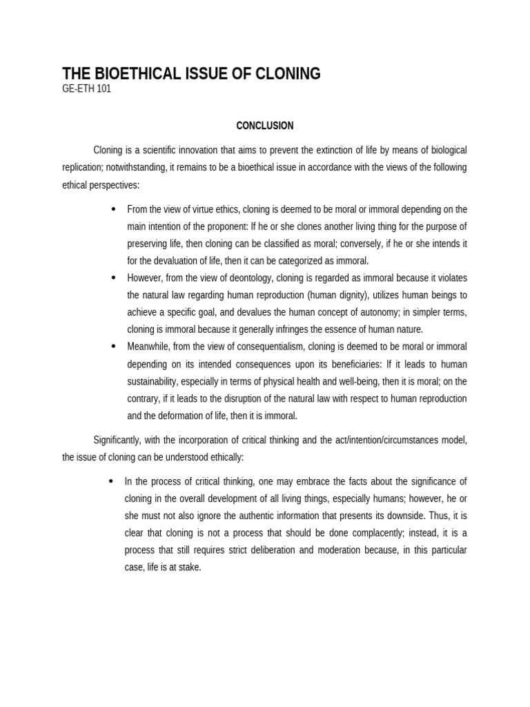 Cloning - Conclusion | PDF