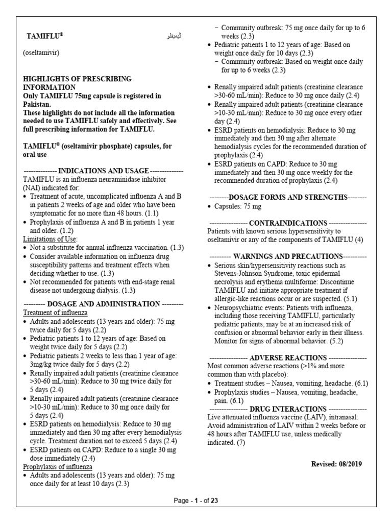 Tamiflu_PI | PDF | Pregnancy | Chemistry