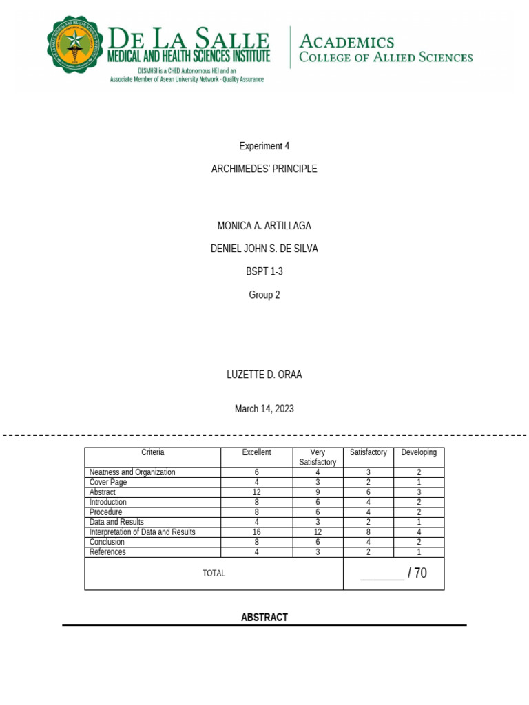 ARTILLAGA_DE SILVA_BSPT 1-3_GE-PHY 101 Scientific Paper #4 | PDF | Buoyancy | Density