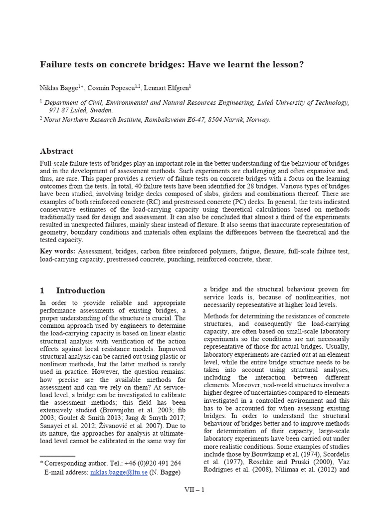Failure Tests on Concrete Bridges Have We Learnt the Lesson | PDF ...
