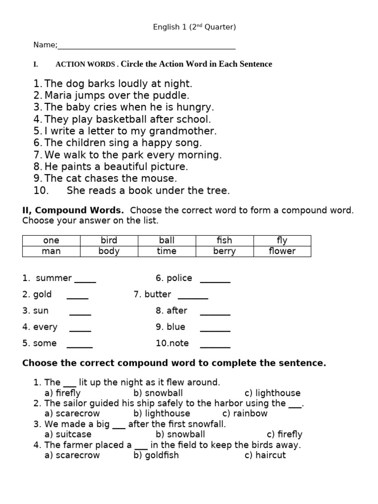 English 1: Action Words and Community Helpers | PDF