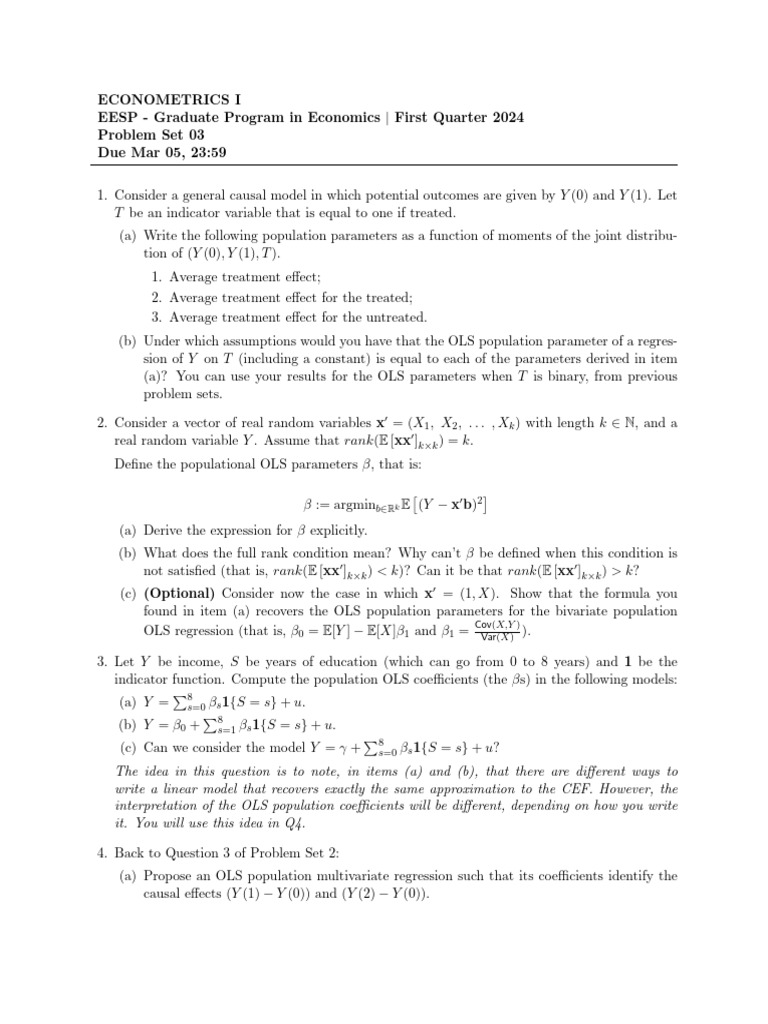 Problem Set 03 | PDF | Ordinary Least Squares | Linear Regression