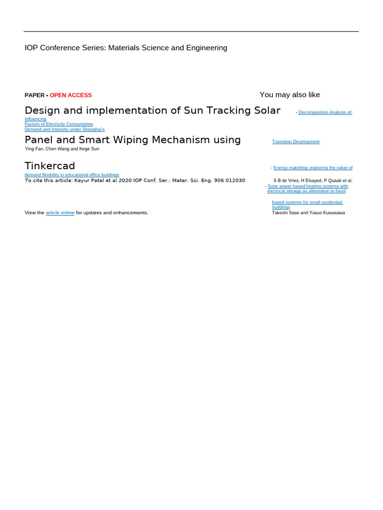 Patel 2020 IOP Conf. Ser. Mater. Sci. Eng. 906 012030 | PDF | Photovoltaics | Electrical Engineering