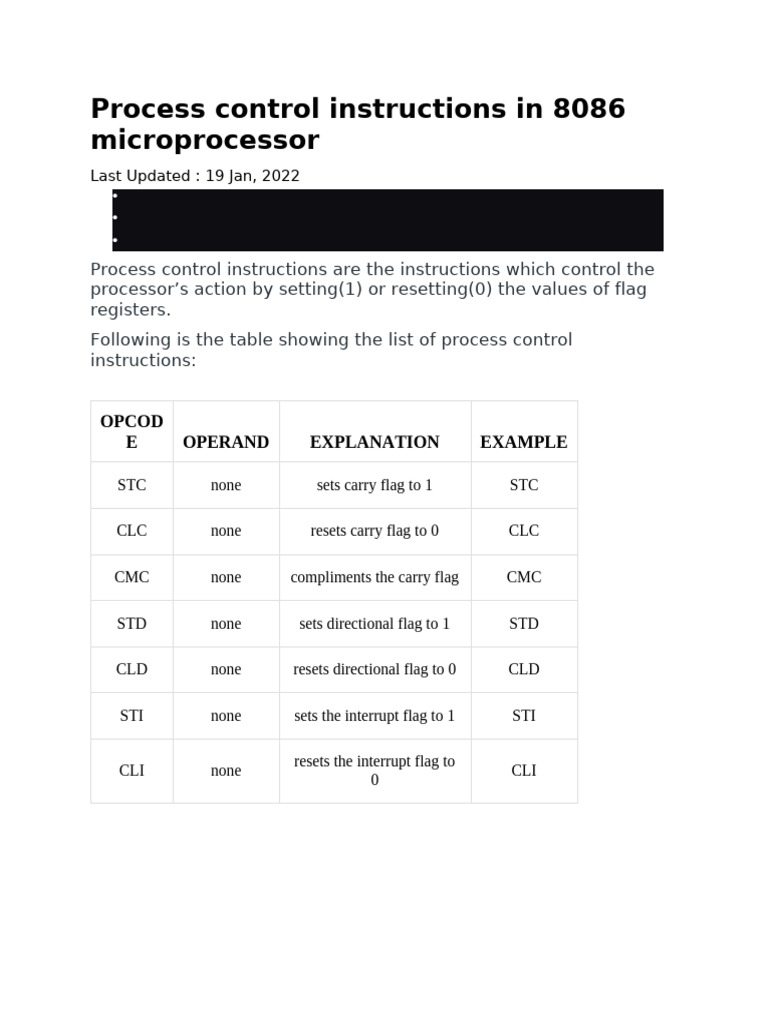 Process Control Instructions in 8086 Microprocessor | PDF