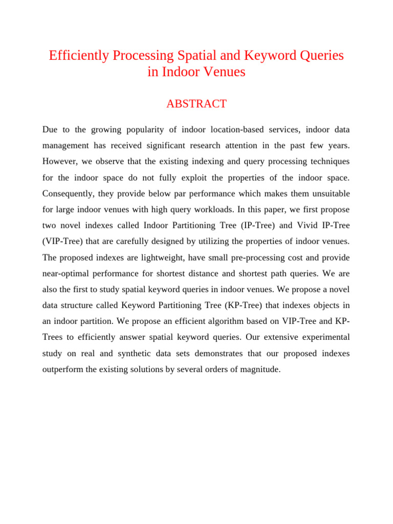 Efficiently Processing Spatial and Keyword Queries in Indoor Venues | PDF | Applied Mathematics ...