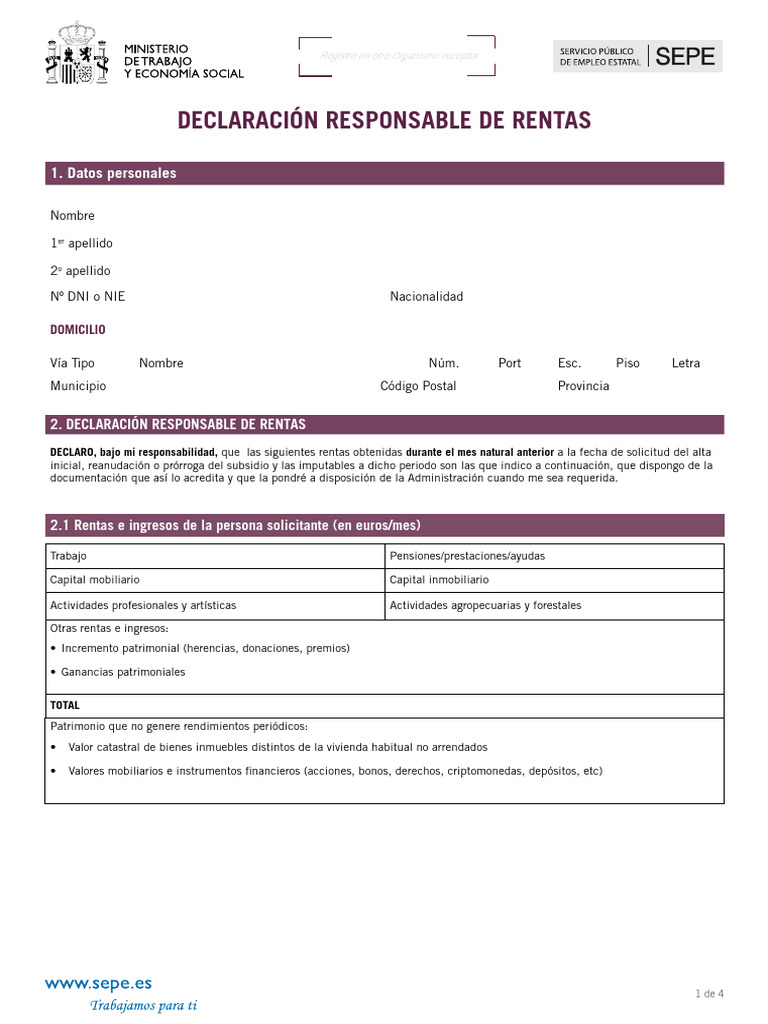 Declaracion Responsable Rentas | PDF | Pensión | Compartir (Finanzas)