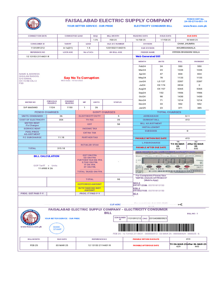 Fesco Online Bill | PDF | Taxes | Payments