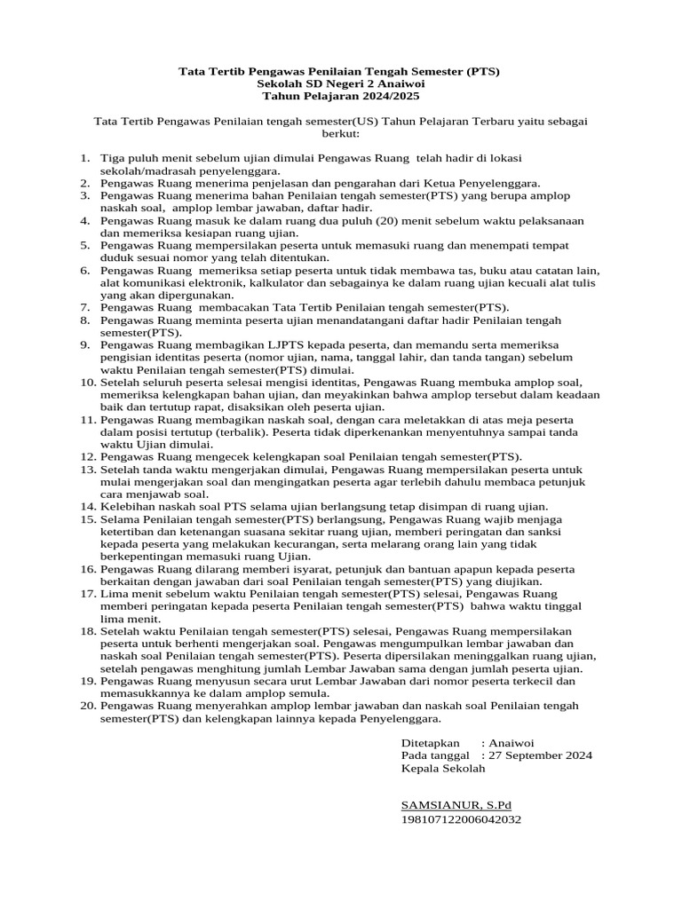 Tata Tertib Pengawas PTS | PDF