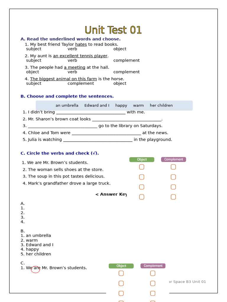 Grammar Space 3_Unit Test 01 | PDF