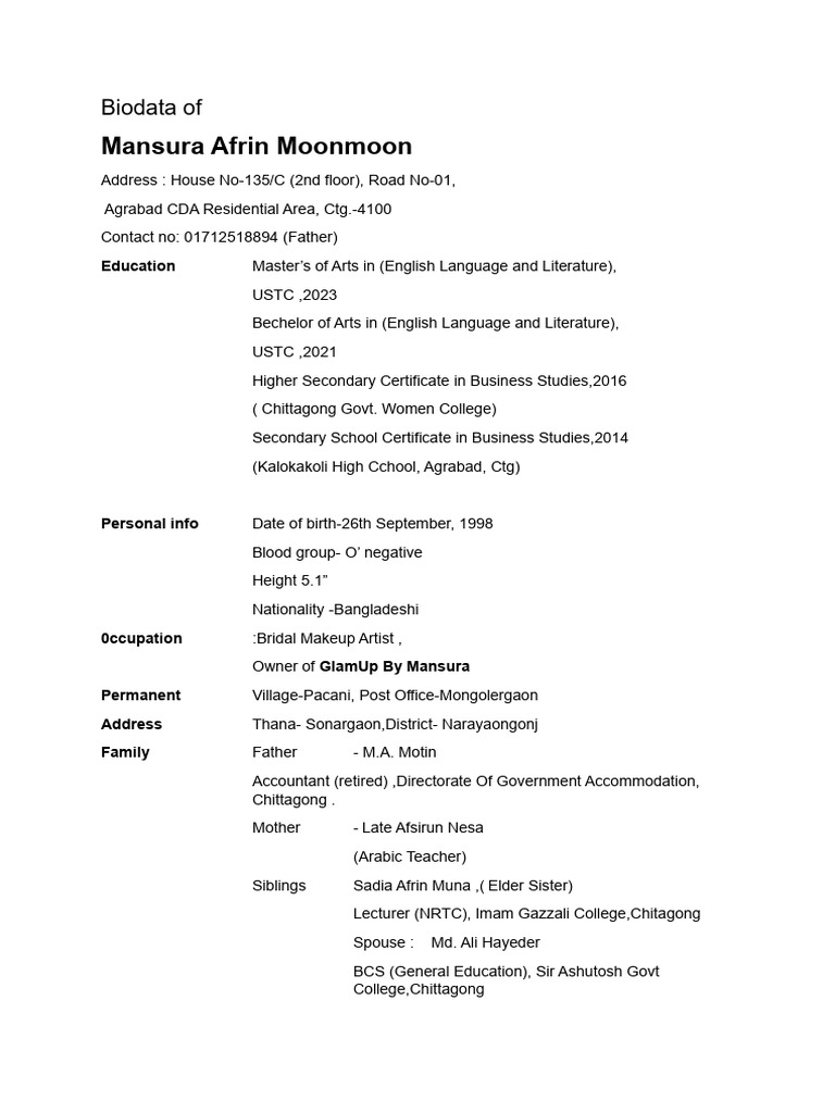 Biodata of Sakib | PDF