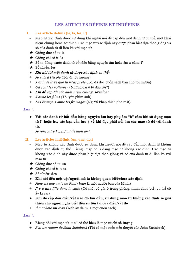 Les Articles Définis Et Indéfinis | PDF