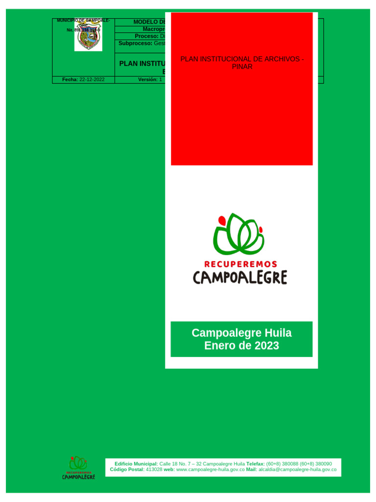 Pla-Gpd-01 Plan Institucional de Archivos de La Entidad - Pinar | PDF | Gestión de registros ...