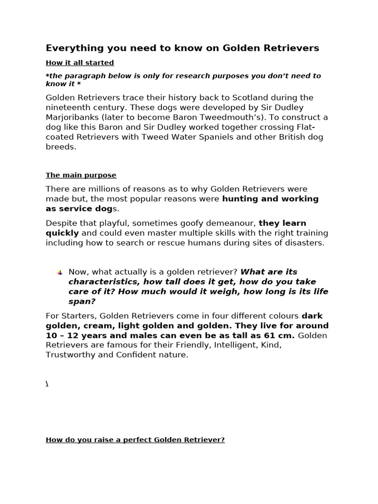 Everything You Need To Know On Golden Retrievers | PDF