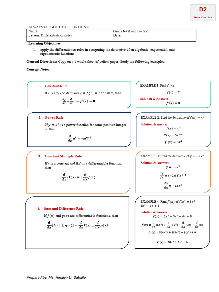 D2 Differentiation Rules | PDF | Function (Mathematics) | Derivative