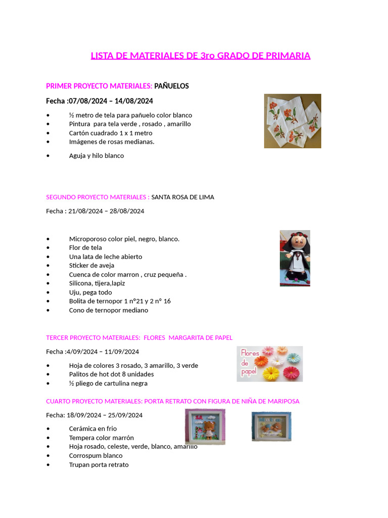LISTA DE MATERIALES DE 3ro GRADO DE PRIMARIA | PDF