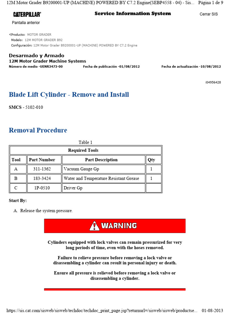 Blade Lift Cylinder - Remove and Install | PDF | Elevator | Engines