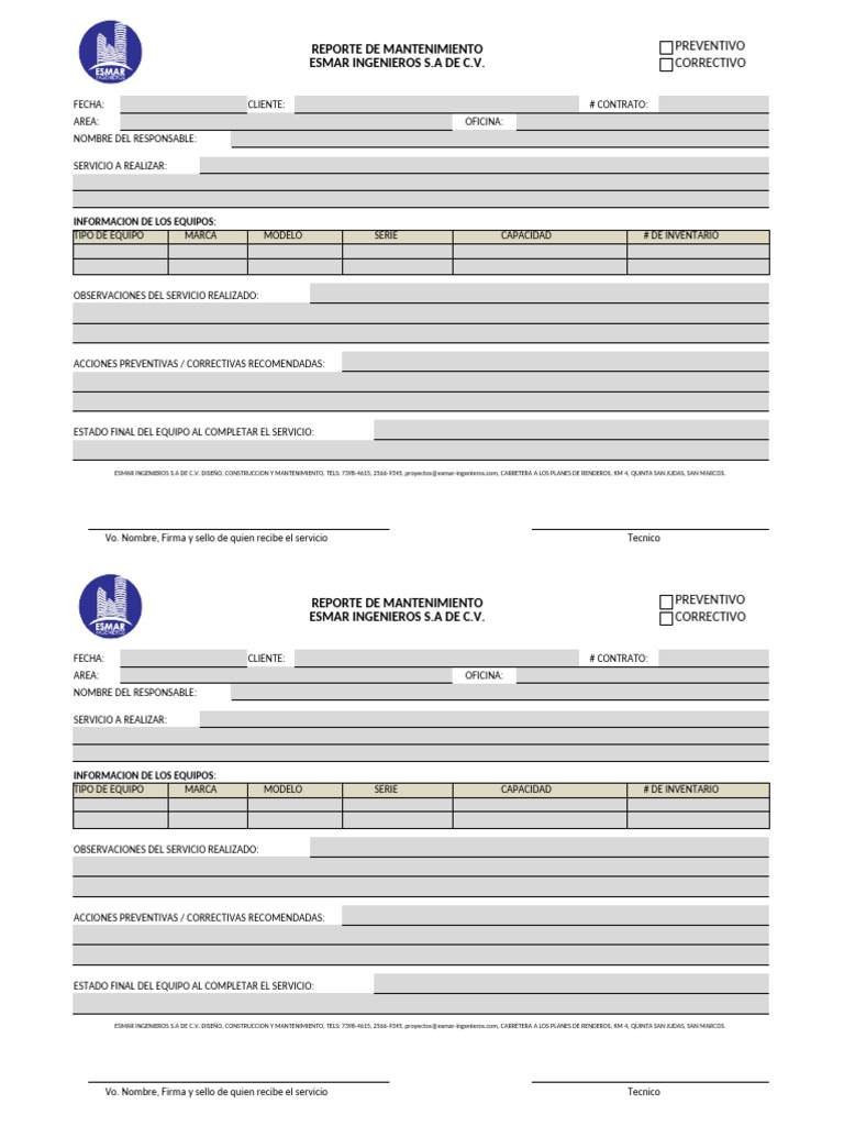 Informe de Mantenimiento Esmar Ingenieros | PDF