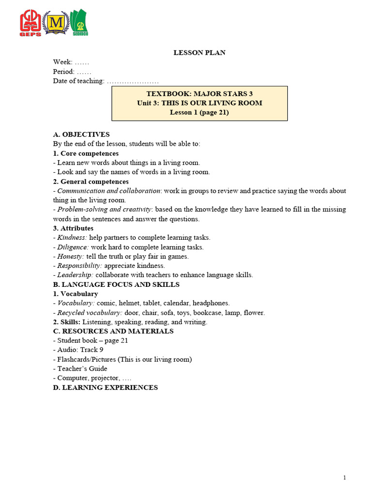 Major Stars 3 - Unit 3 - Lesson 1 | PDF | Vocabulary | Flashcard